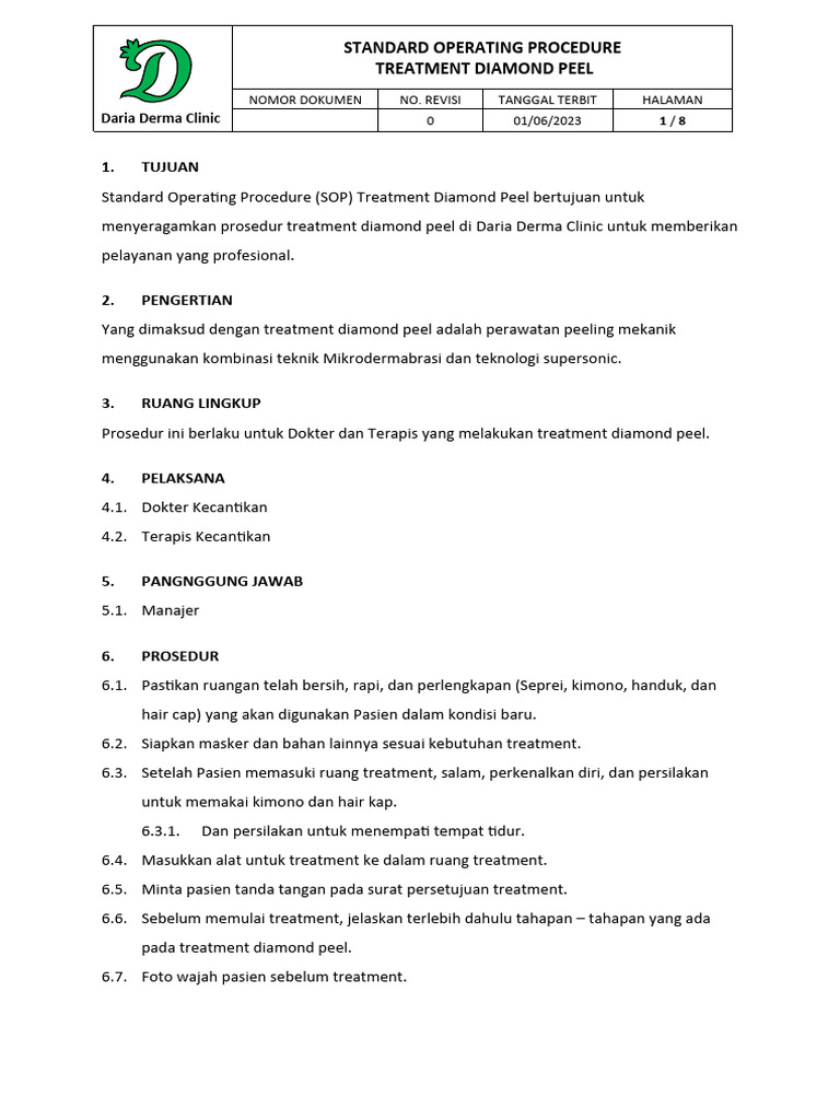 SOP Diamond Peel Daria Derma | PDF