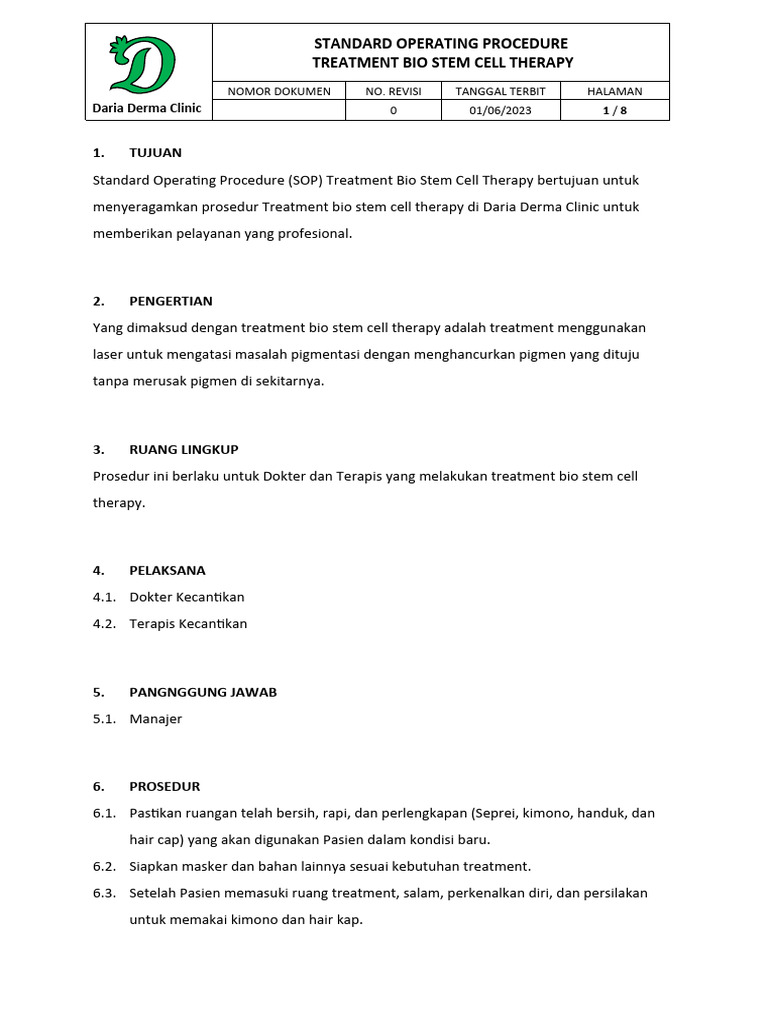 4.8 Sop Treatment Bio Stem Cell Therapy | PDF