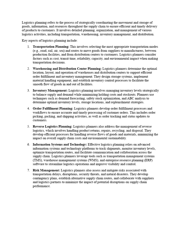 SCM Logistics Planning | Download Free PDF | Logistics | Supply Chain