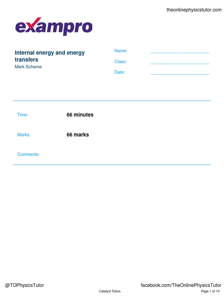 GCSE - AQA - Internal Energy and Energy Transfers - MS | PDF ...