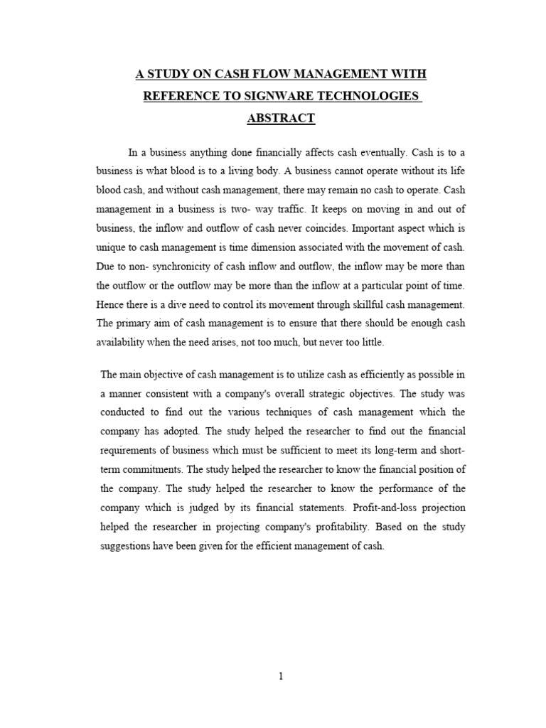 A Study On Cash Flow Management With Reference To Signware Technologies ...