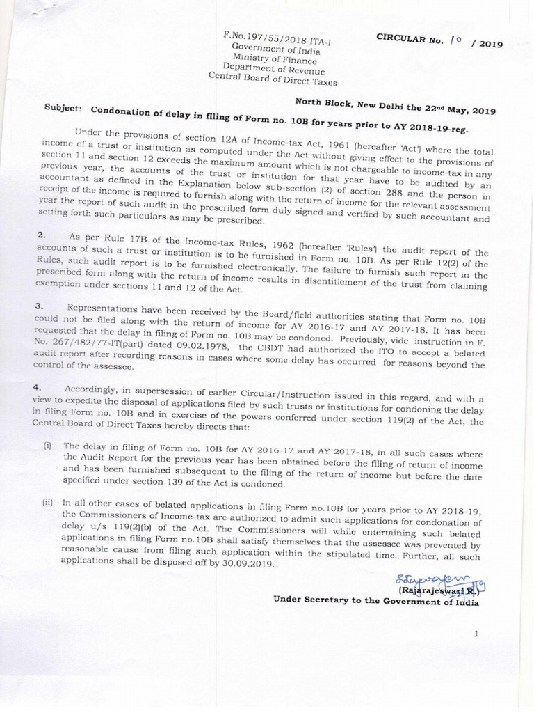 Circular - Instruction For Delay in Filing Form 10B | PDF