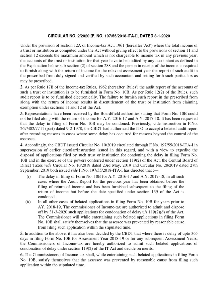 Condonation of Delay for Form No. 10B | PDF | Income Tax | Public Finance