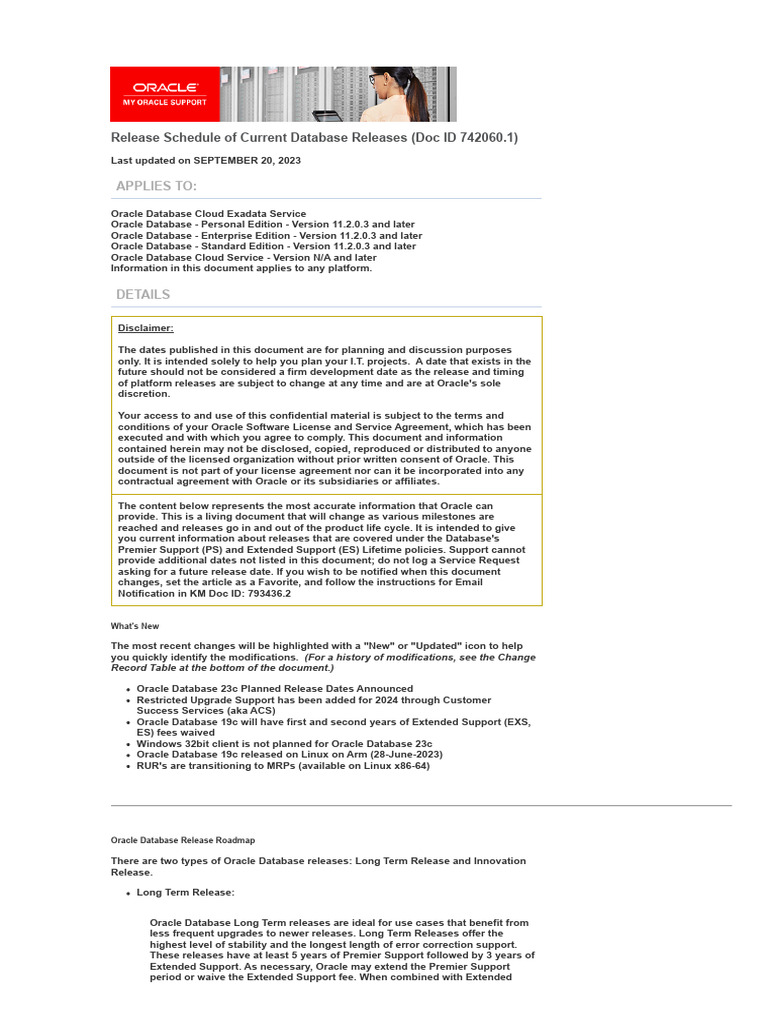 Oracle Database Release Schedule 2023 | PDF | Oracle Corporation ...