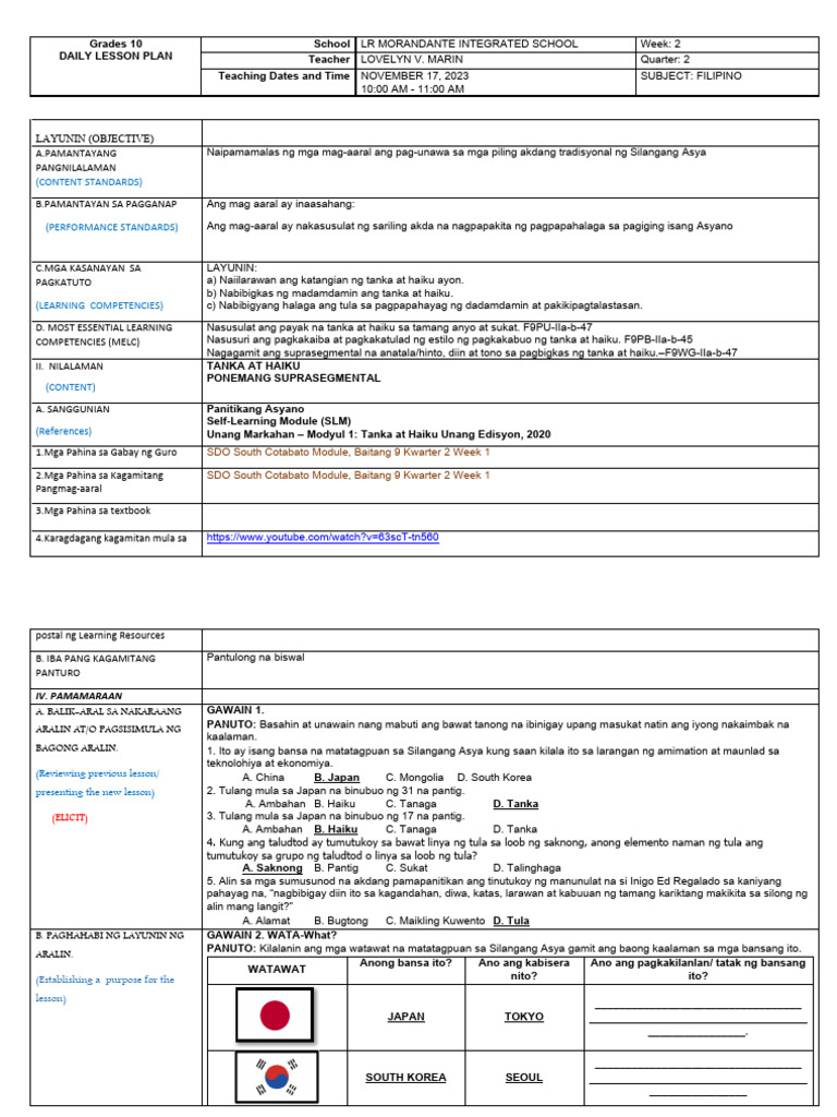 FILIPINO 9 DLP Q2 W1 | PDF