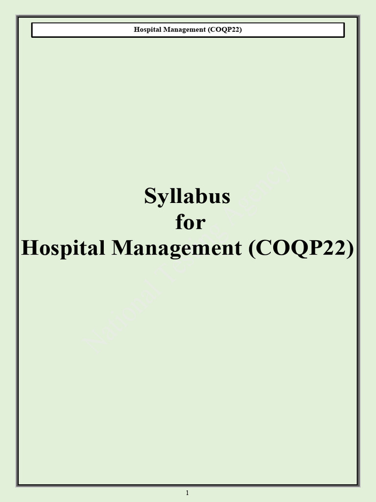 Hospital Management Syllabus COQP22 | PDF | Hospital | Health Care
