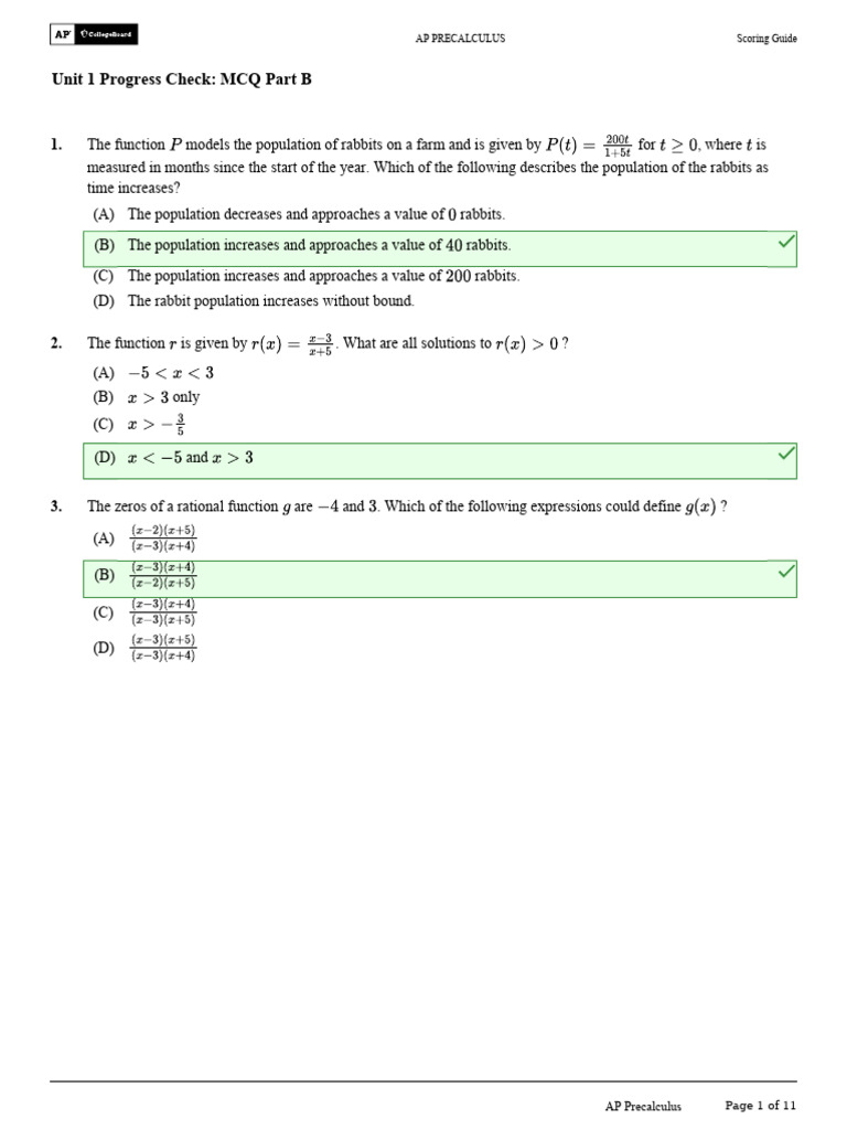 Progress Check Unit 1B MCQ Ans | PDF | Function (Mathematics) | Asymptote