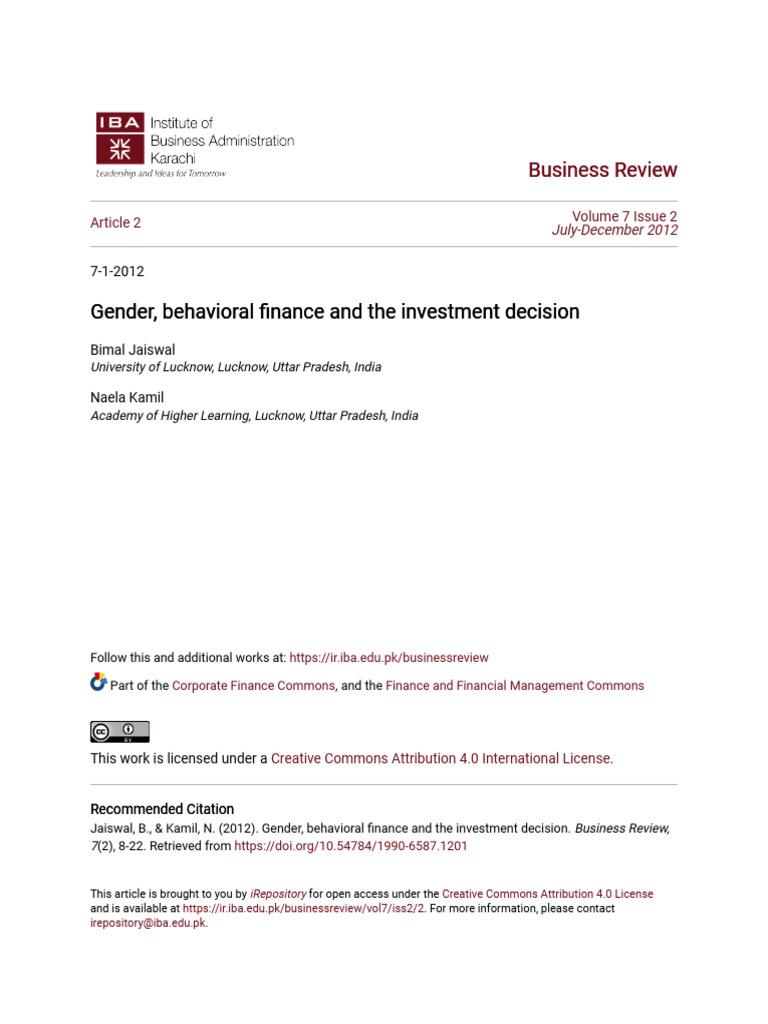 Gender Behavioral Finance and The Investment Decision | PDF ...
