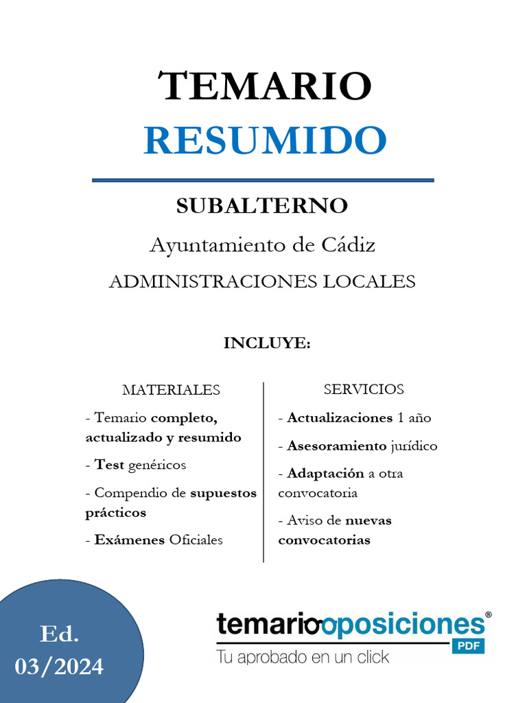 Muestra Temario Subalterno Ayuntamiento de Cadiz 2024 | PDF | Archivo de computadora | Documento