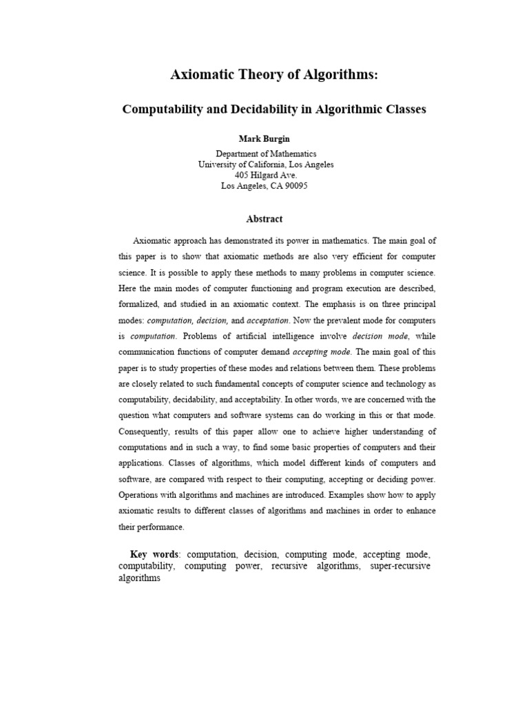 Axiomatic Theory Of Algorithms Pdf Algorithms Axiom