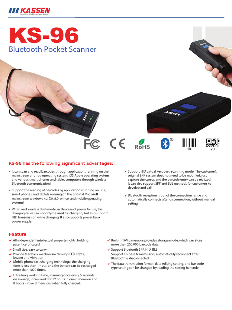 Kassen KS-96 Pocket Scanner Specifications | PDF | Barcode | Bluetooth