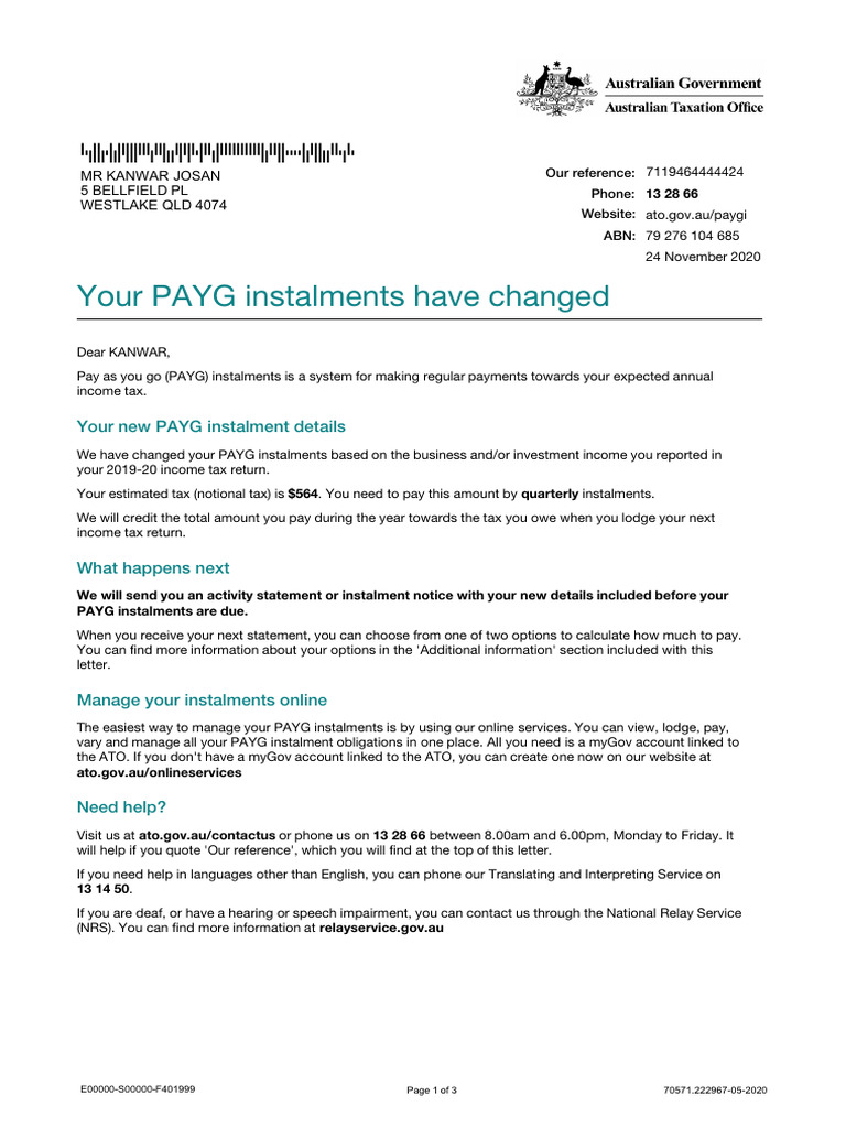 Your PAYG Instalments Have Changed | PDF | Taxes | Personal Finance