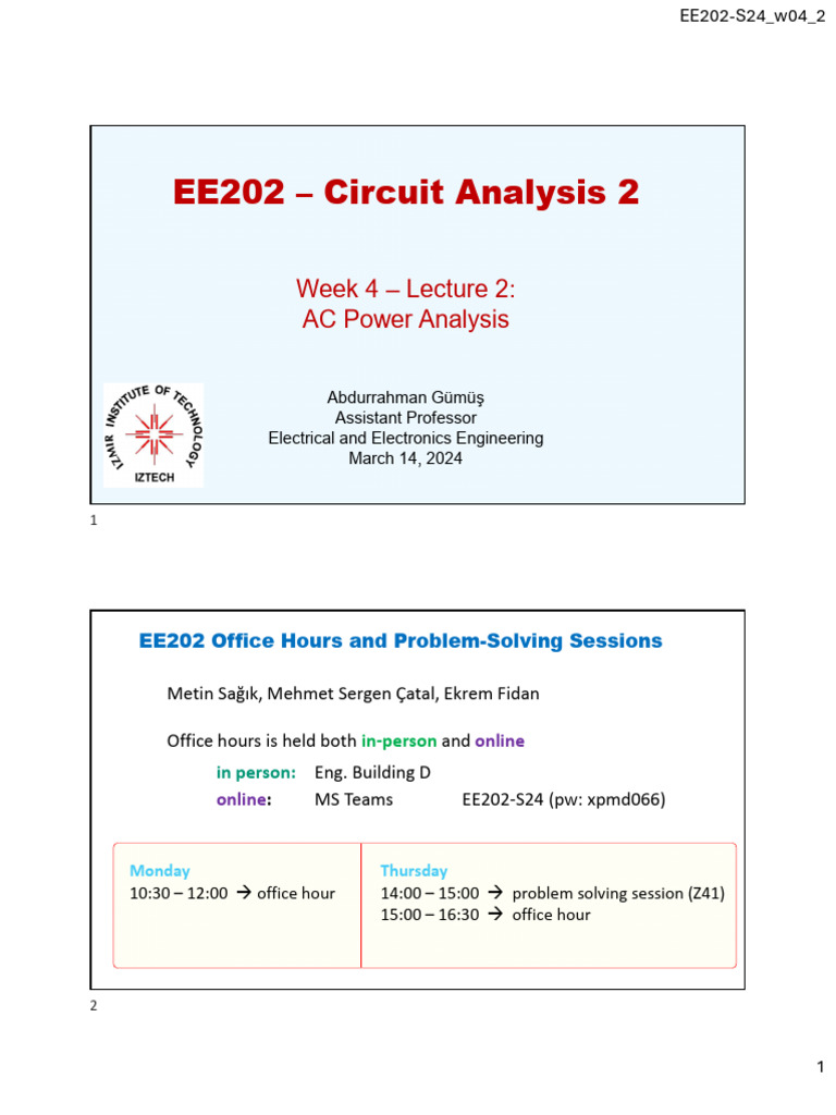 EE202-S24 w04 2 ACpowerAnalysis | PDF | Electrical Network | Ac Power