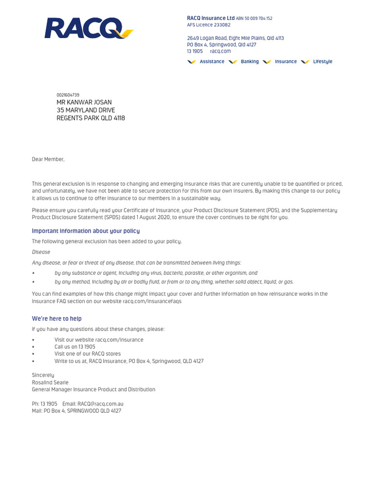 RACQ Motor Insurance Certificate of Currency | PDF | Insurance | Vehicles