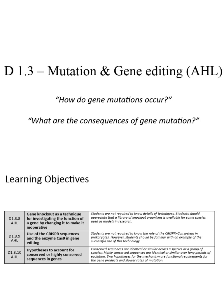 1. D 1.3 HL Mutation and Gene Editing | PDF | Crispr | Gene Knockout