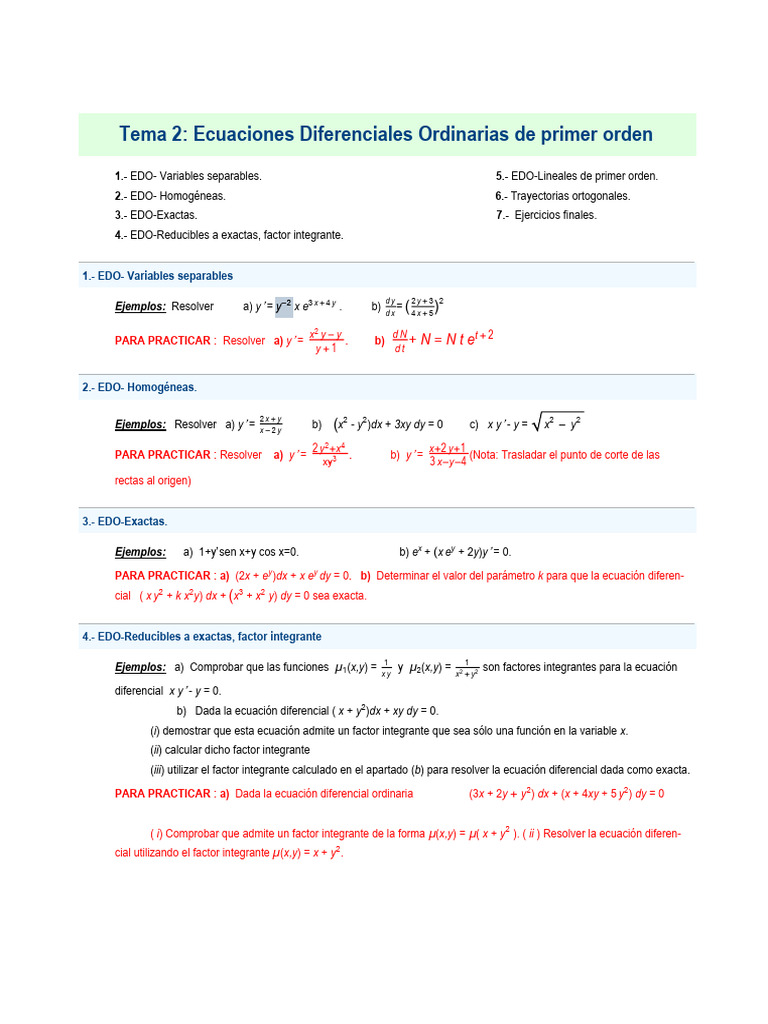 Tema 2-EDO 1 ORDEN | PDF | Ecuaciones | Sustracción