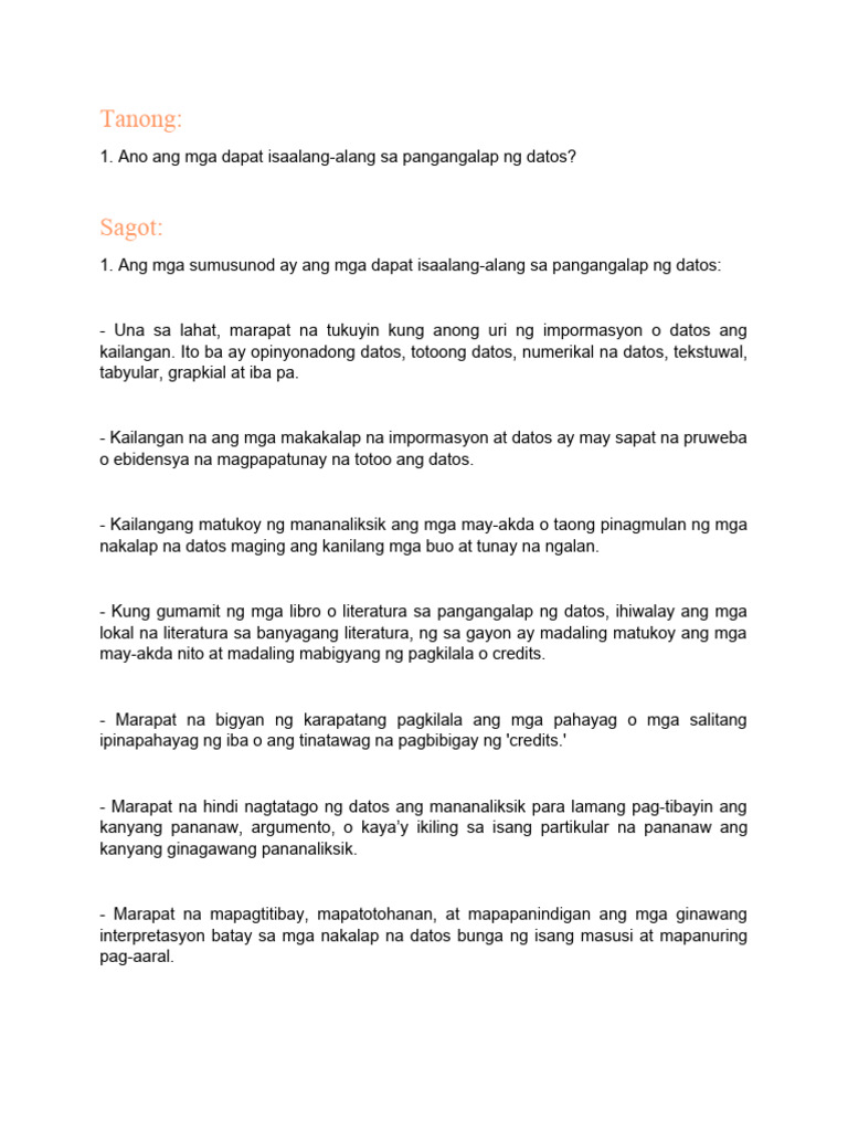 Filipino Tanong at Sagot | PDF