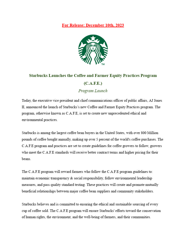starbucks press release memo and blog project | PDF | Starbucks | Coffee