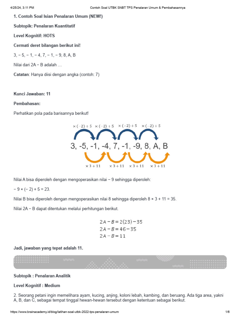 Contoh Soal UTBK SNBT TPS Penalaran Umum & Pembahasannya | PDF