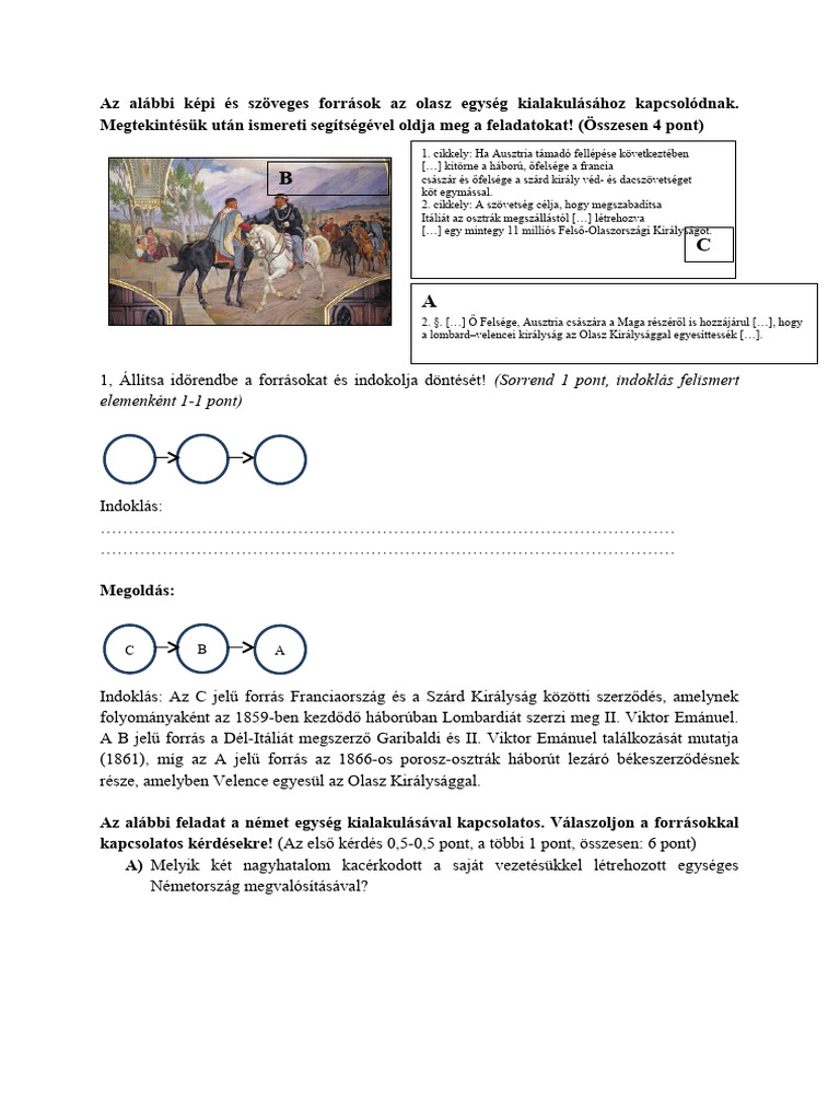 TÖRTÉNELEM - 11 - I. B Csoport - 11. Osztály Témazáró Feladatlap+megoldás | PDF