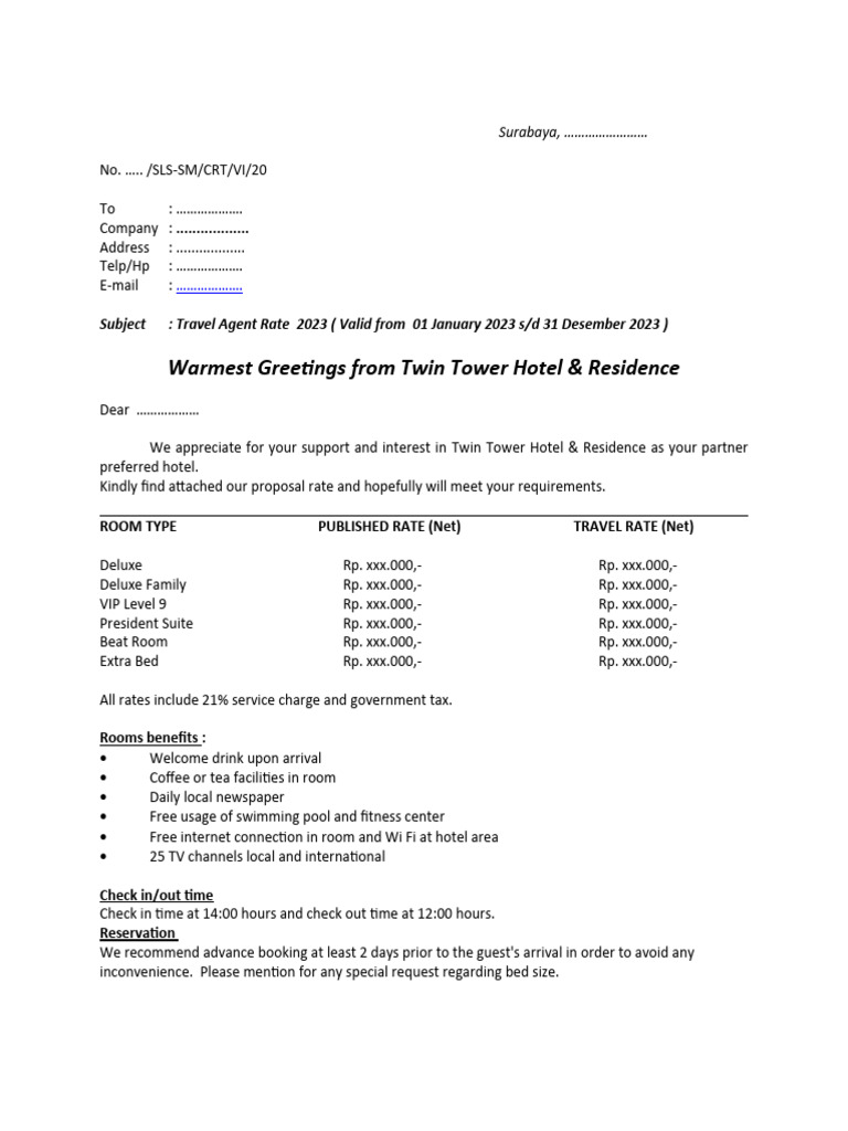 Travel Agent Rate Agreement 2023 | PDF | Payments | Banks