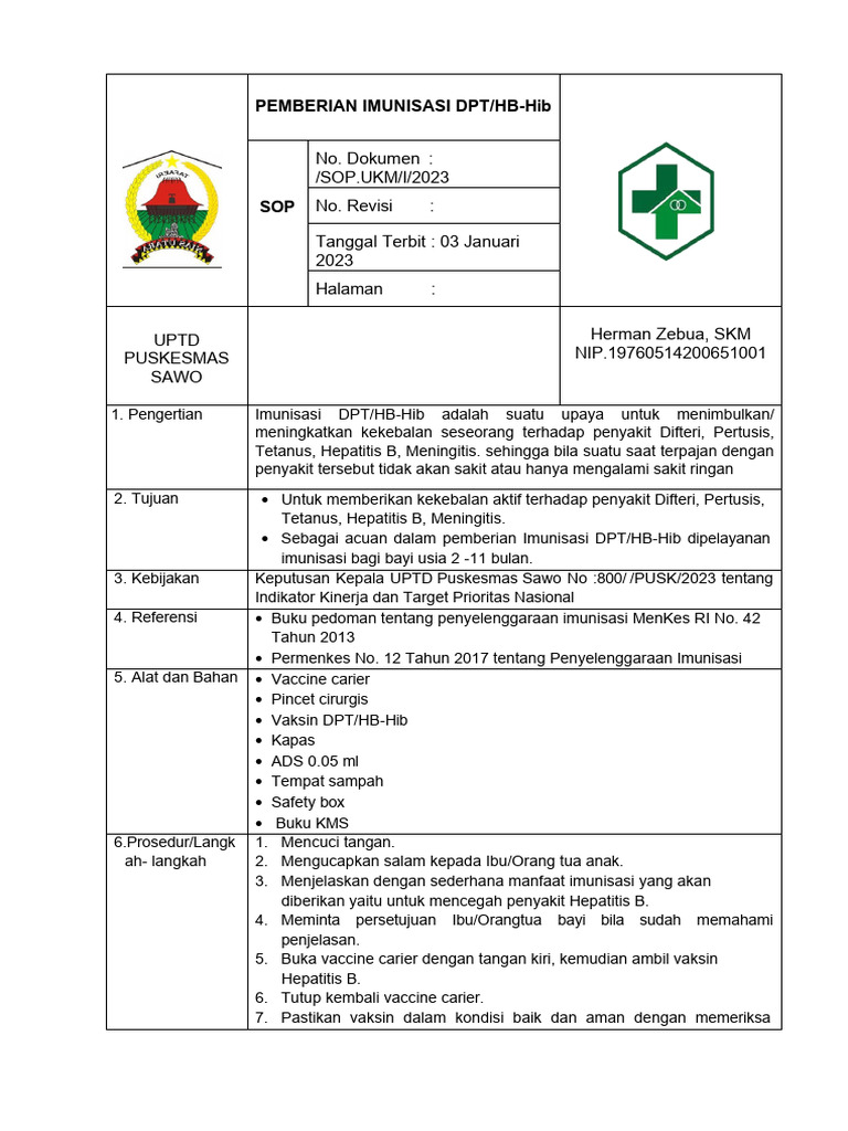 Sop Pemberian Vaksin DPT | PDF
