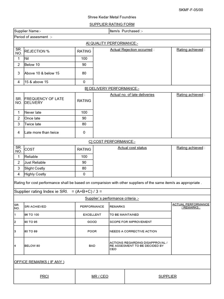 Supp. Rating Form | PDF