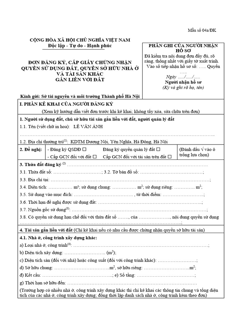 Mau So 04a-Dk-24-2014-Tt-Btnmt | PDF