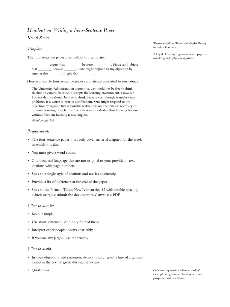 Four Sentence Paper | PDF