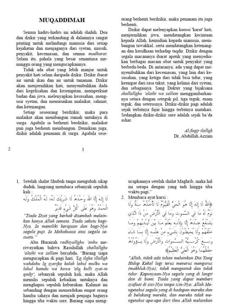 Asy Syahid Abdullah Azzam - Adzkar Mujahidin | PDF