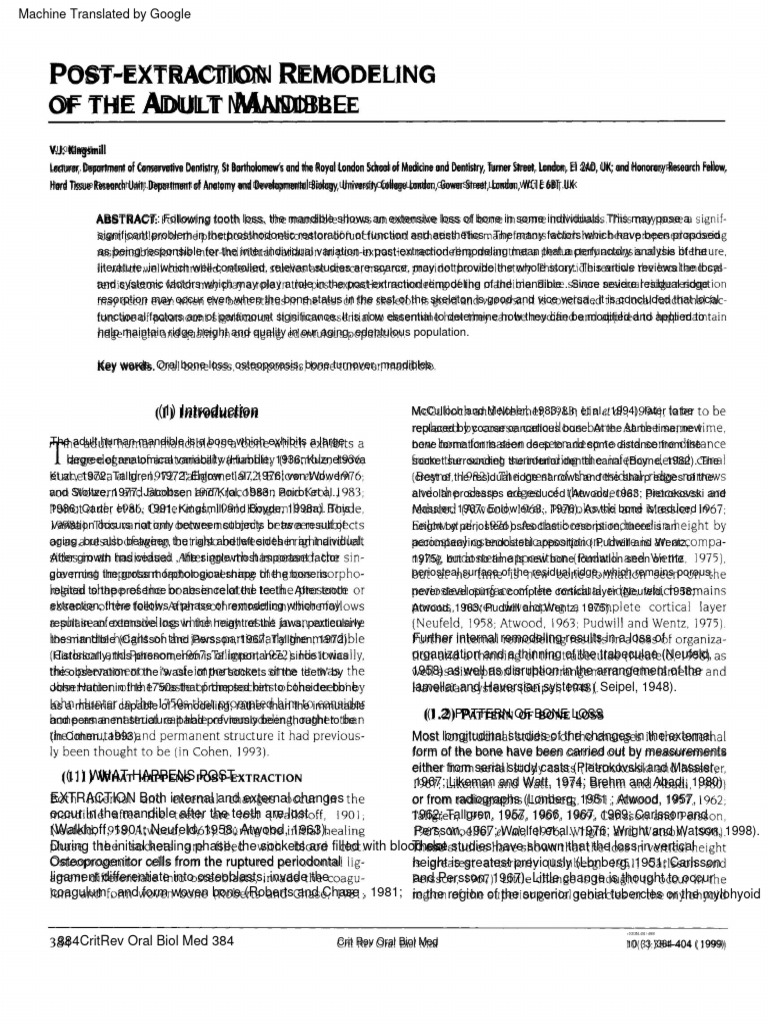 Kingsmill 1999 Post Extraction Remodeling of The Adult Mandible | PDF ...