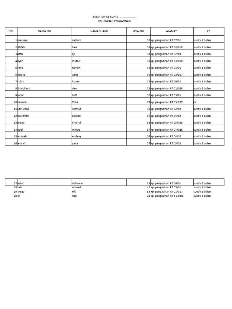 DATA KB Bidan Yolenta | PDF