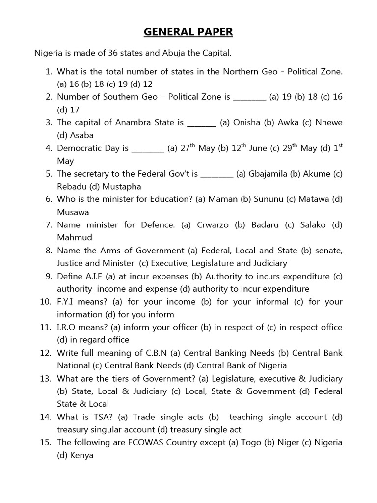 Nigeria Geography and Government Quiz | PDF | Nigeria | Government