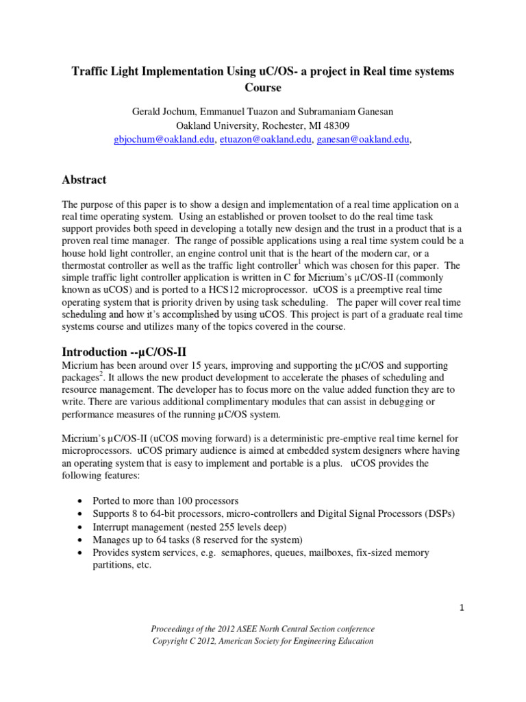 Traffic Light Implementation Using uC/OS - A Project in Real Time Systems Course | Download Free ...