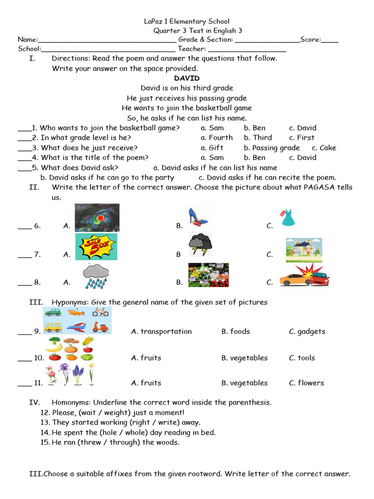 English Q3 Test | PDF