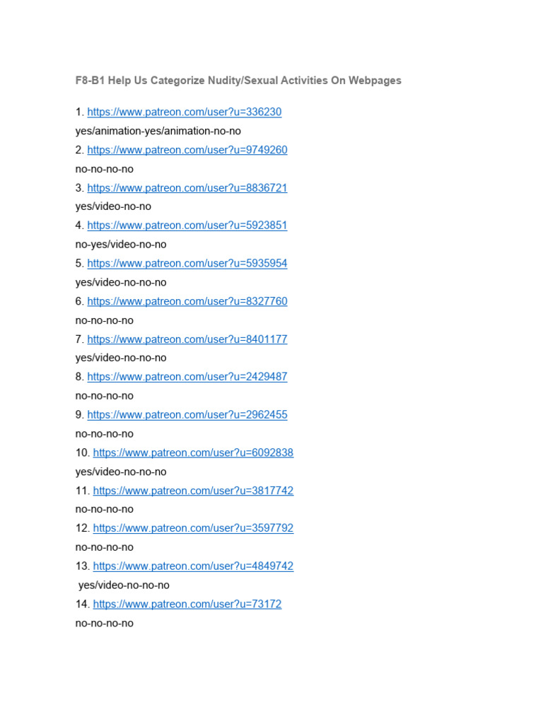 F8 B1 Help Us Categorize Nudity Sexual Activities On Webpages LV 1 - 1 | PDF