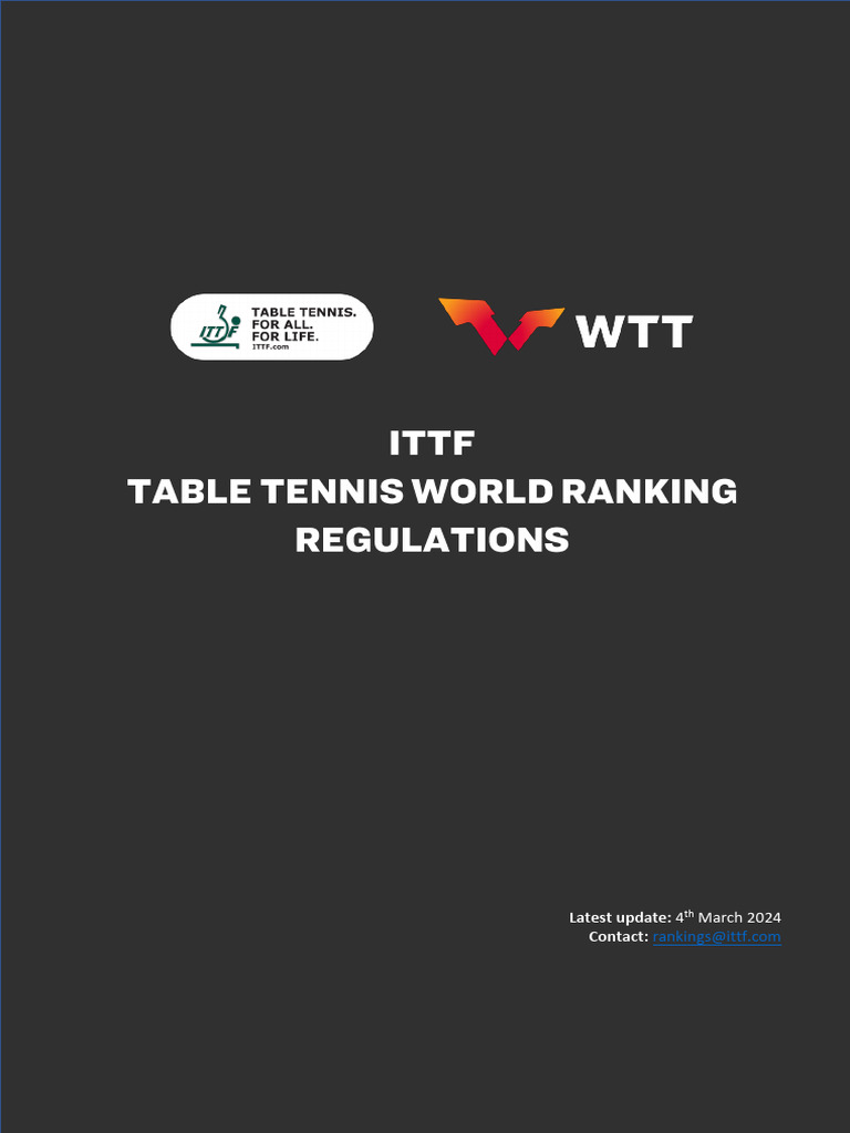 ITTF Table Tennis World Ranking Regulations 20240304 | PDF | Sports