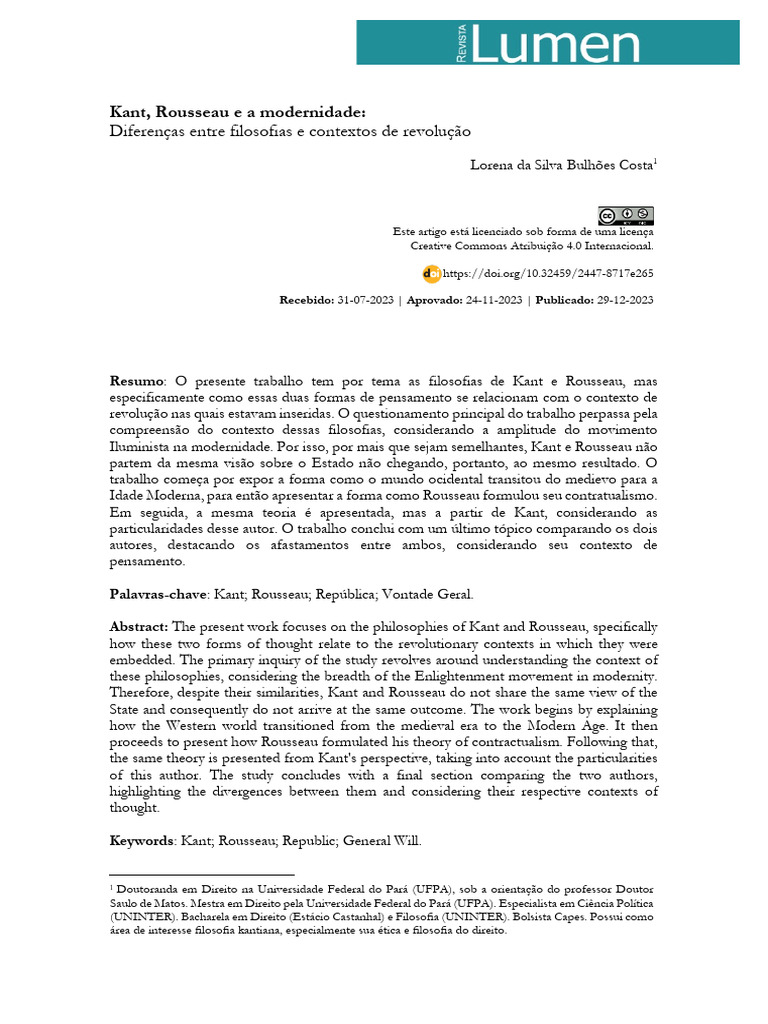 Kant e Rousseau: Filosofias em Revolução | PDF | Immanuel Kant | Jean ...