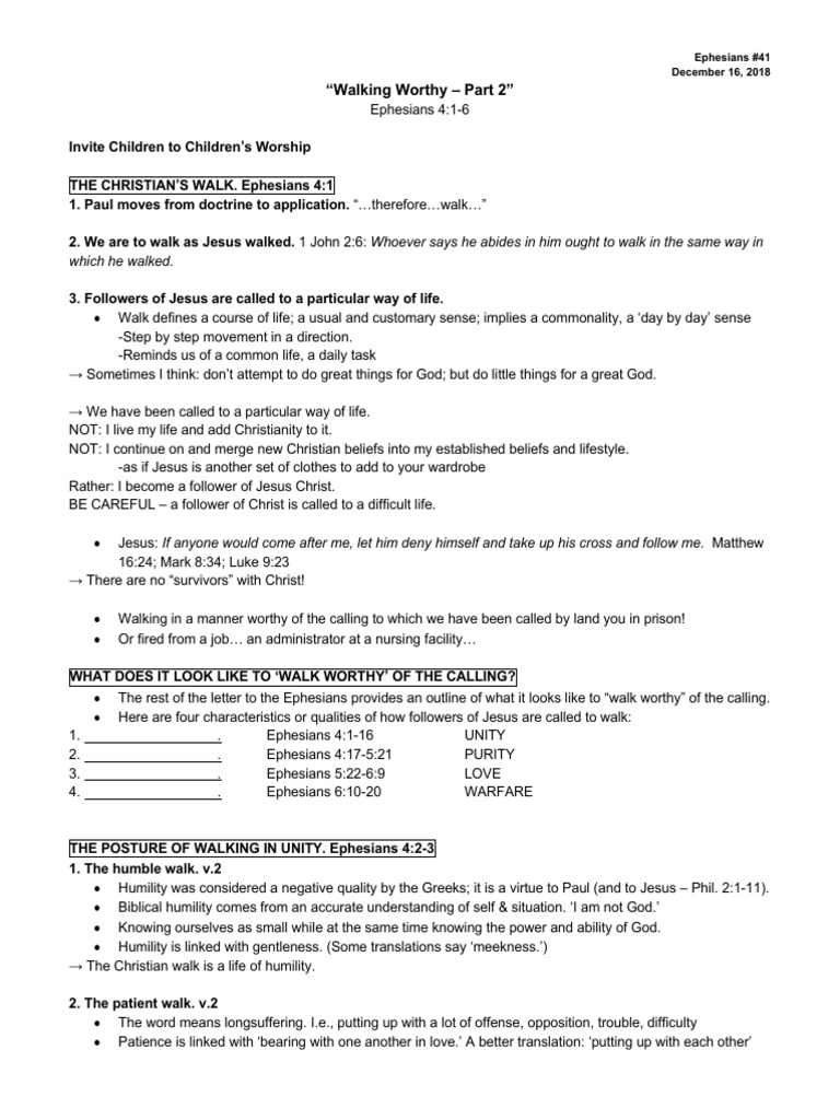 Walking Worthy Part 2 Outline | PDF | God The Father | Prayer