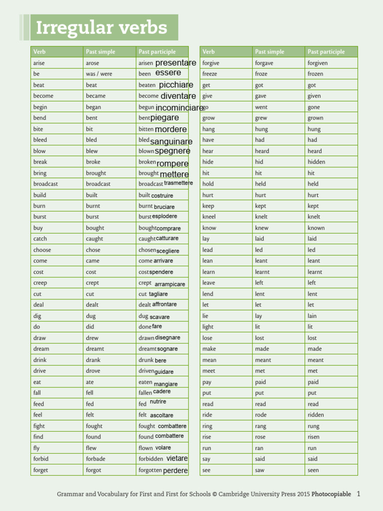 Irregular Verbs List | PDF | Linguistic Typology | Semantic Units