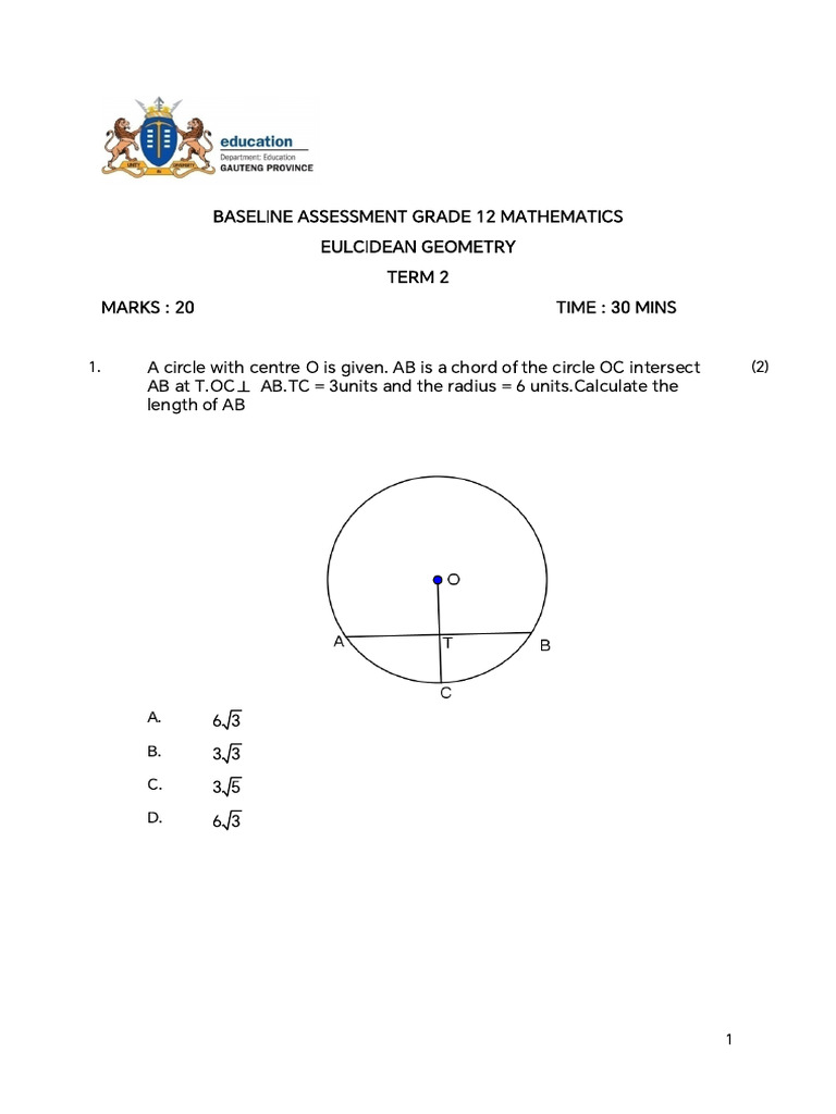 Grade 12 Geometry Assessment Test | PDF