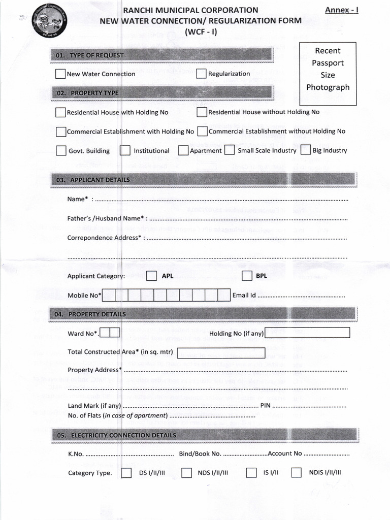 New Water Connection Form | PDF