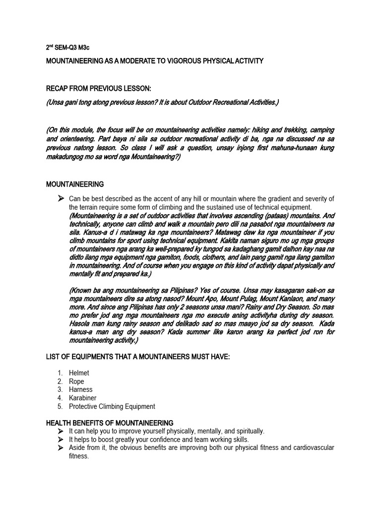 2nd SEM-Q3 M3c | PDF | Hiking | Mountaineering