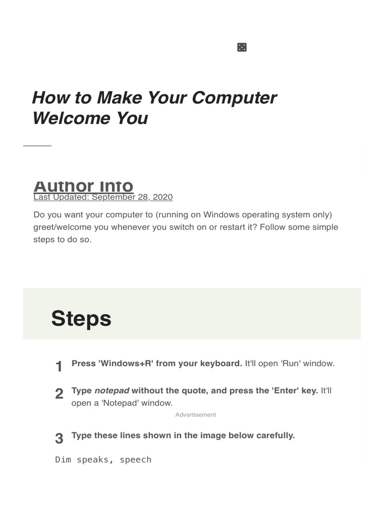 How to Make Your Computer Welcome You: 12 Steps (with Pictures) | PDF | Computer File ...