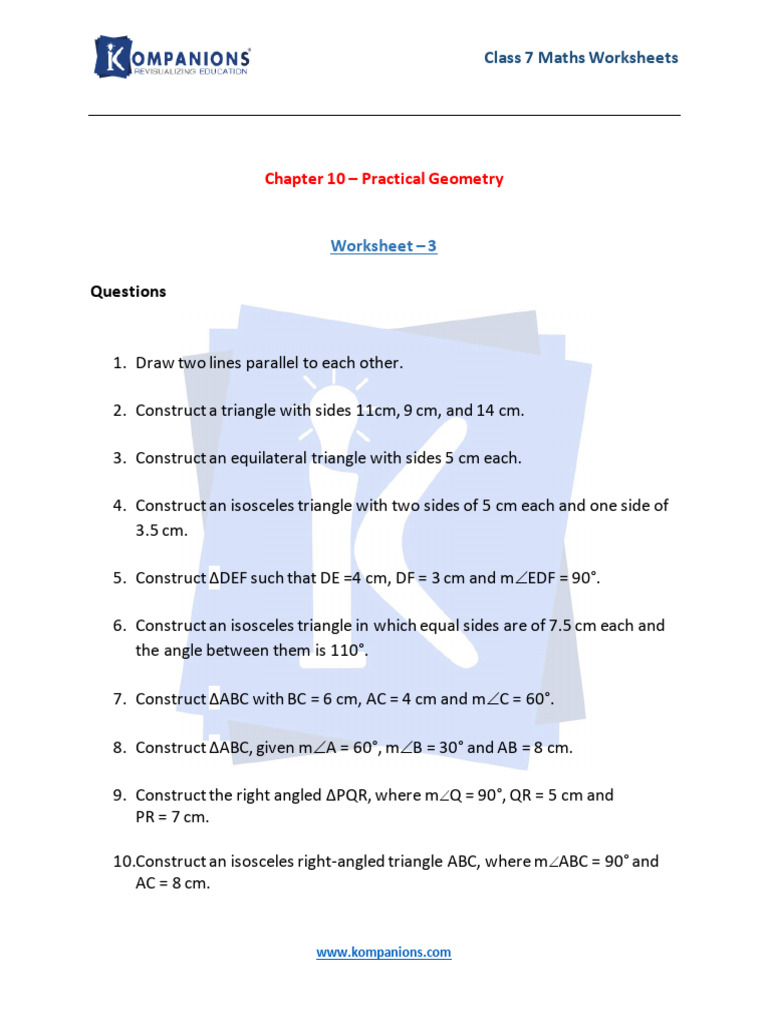 Class 7 Practical Geometry Worksheets | PDF