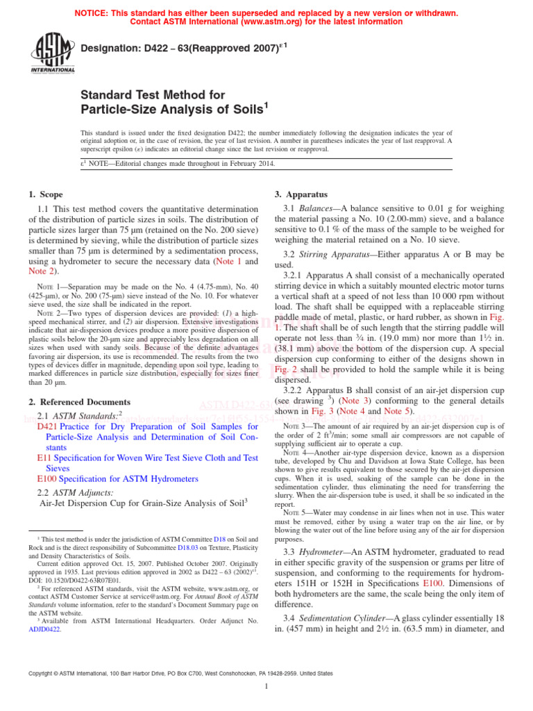 ASTM D422 63 2007 E1 | PDF | Particle Size Distribution | Applied And Interdisciplinary Physics