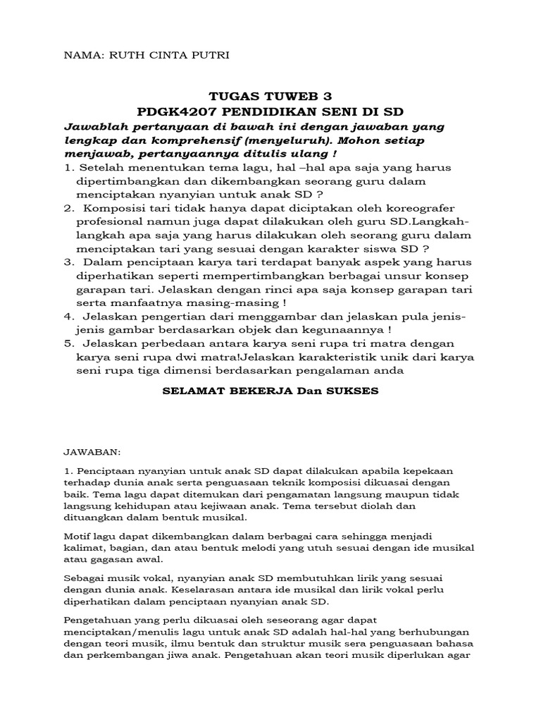 Tugas K3 Pendidikan Seni Di SD | PDF