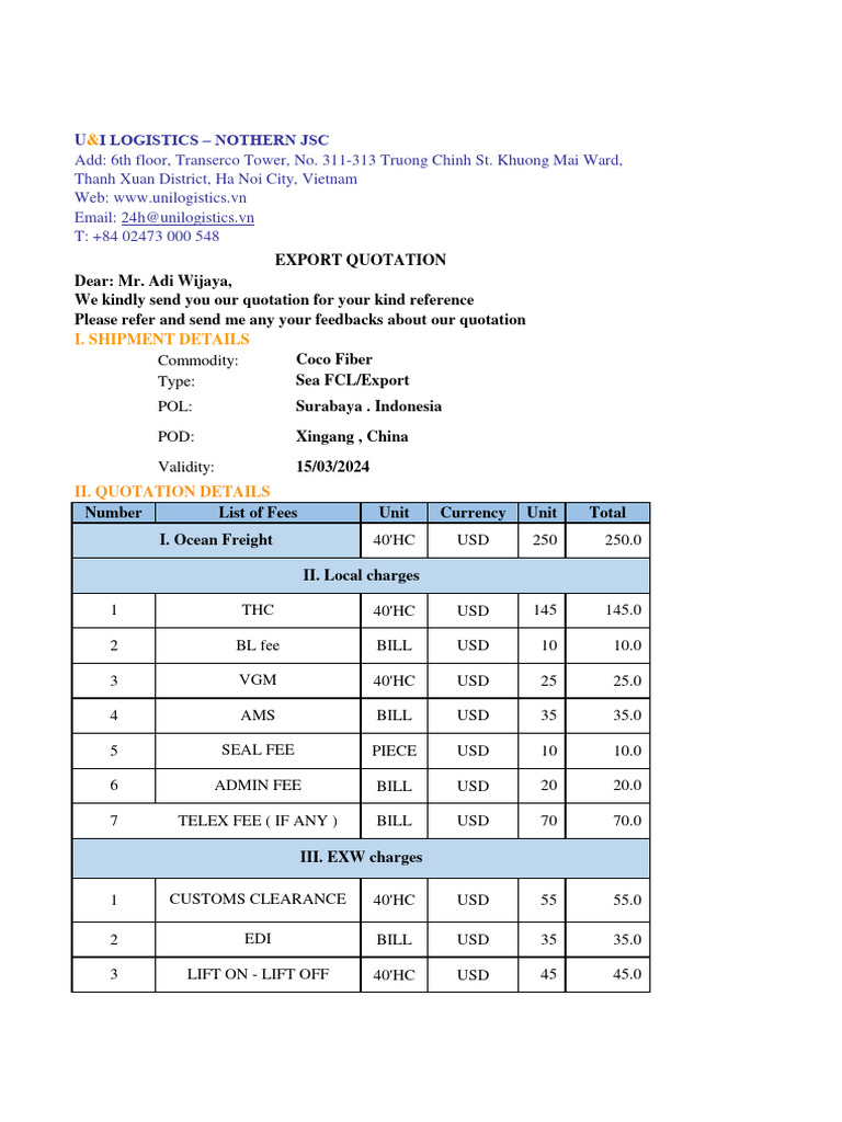 Export Quotation | PDF