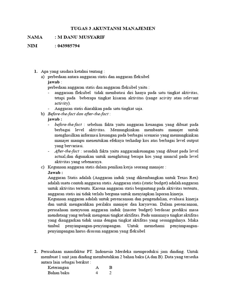 Tugas 3 Akuntansi Manajemen | PDF