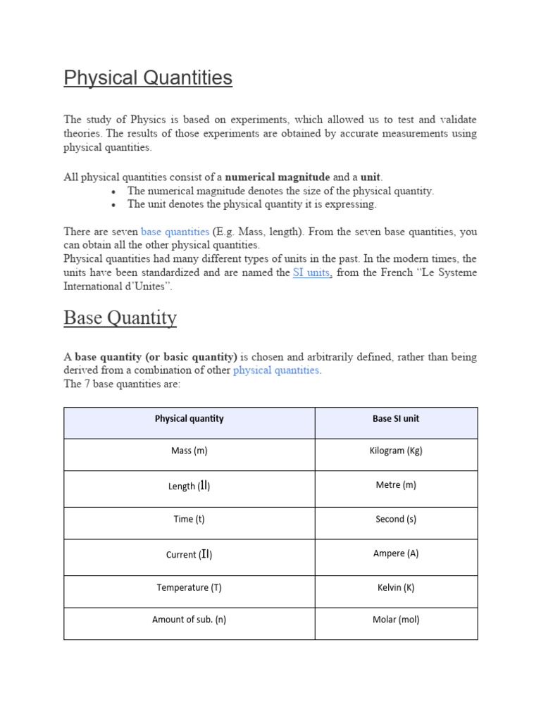 Understanding Physical Quantities and Units | PDF | International ...